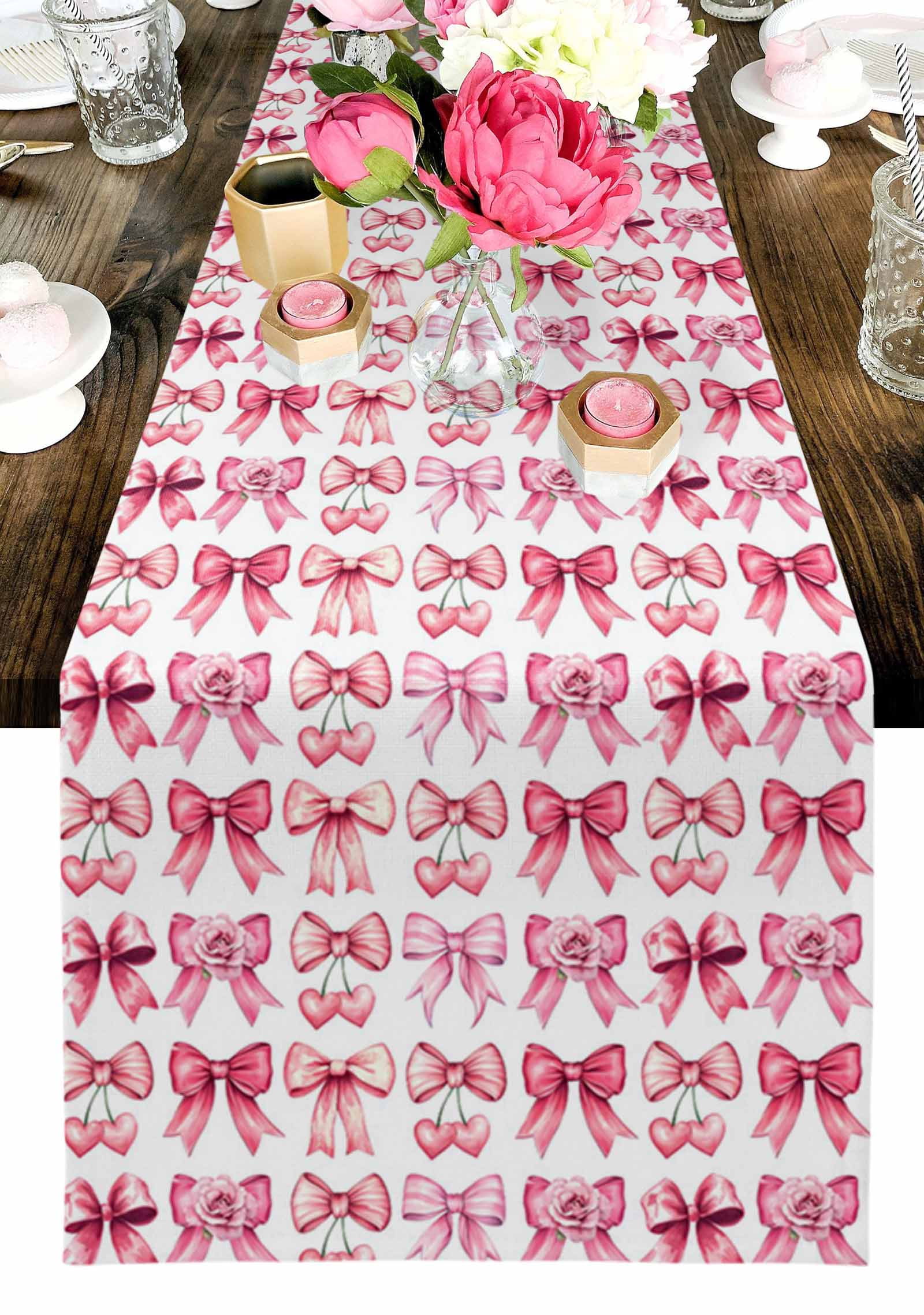 Aesthetic Bows Table Runner, Pink Rose Bow Love Bow White Background ...