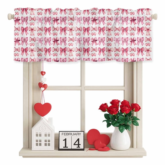 Aesthetic Bows Valance Curtain for Windows Pink Rose Bow Love Bow White ...