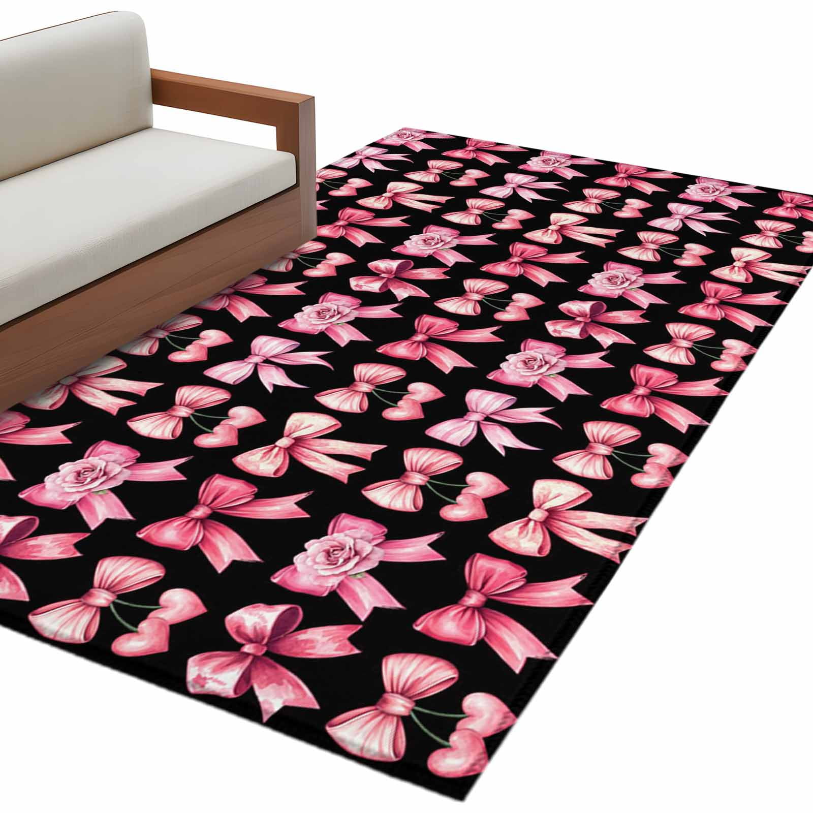 Aesthetic Bows Washable Area Rug 4 x 6 ft Pink Bow Rose Bow Black ...