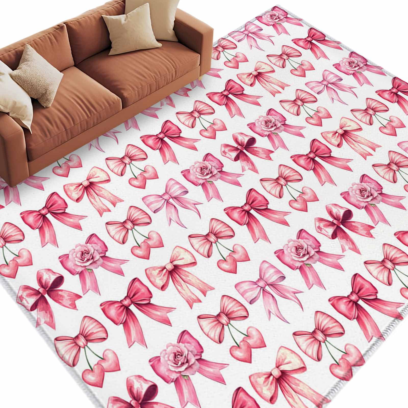 Aesthetic Bows Washable Area Rug 6 x 9 ft Pink Rose Bow Love Bow White ...