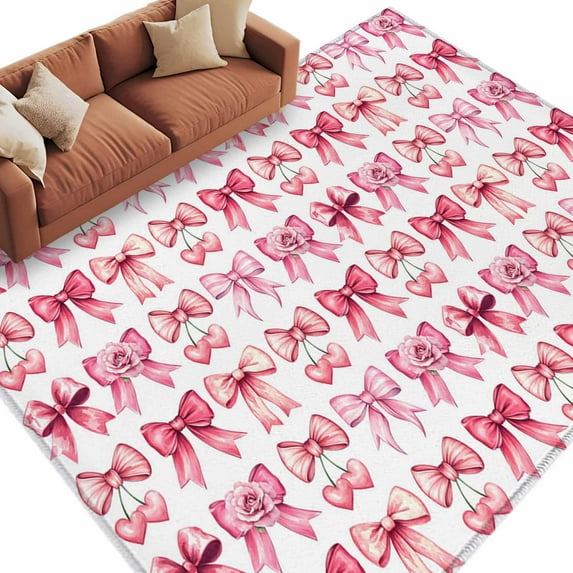 Aesthetic Bows Washable Area Rug 6 x 9 ft Pink Rose Bow Love Bow White ...
