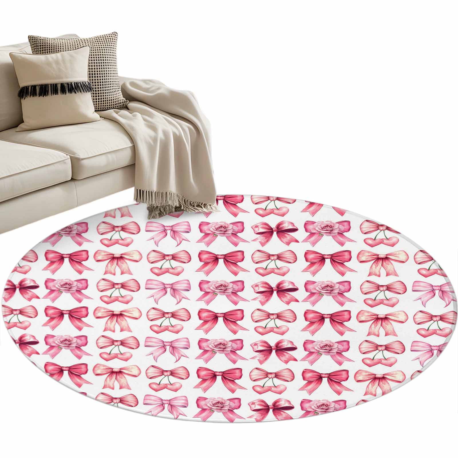 Aesthetic Bows Washable Round Area Rug 3.3 ft, Pink Rose Bow Love Bow ...