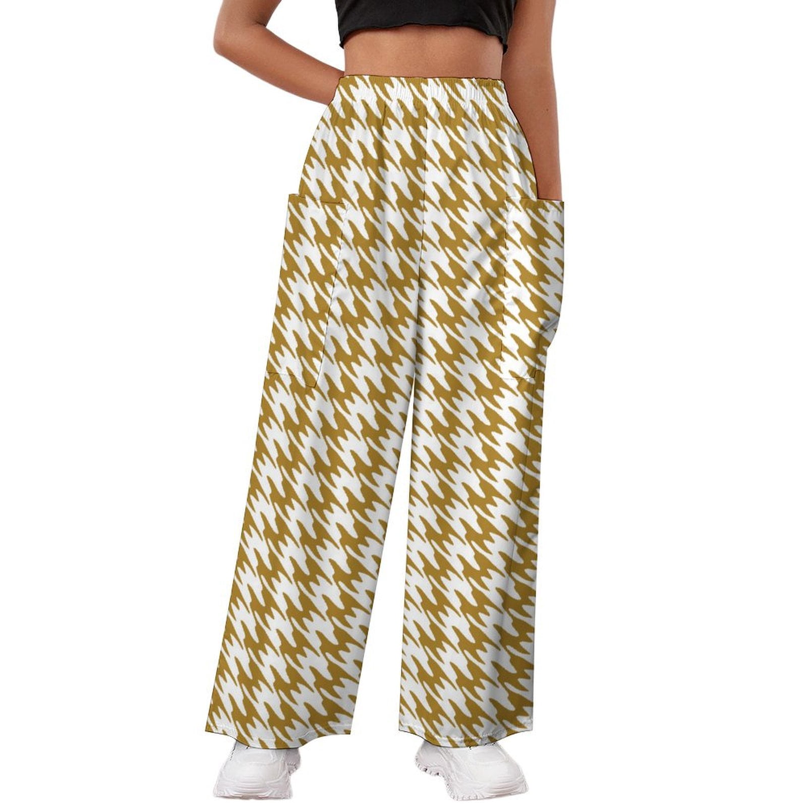 Aesthetic Brown Beige And White Ripple Straight Leg Trousers for Women ...