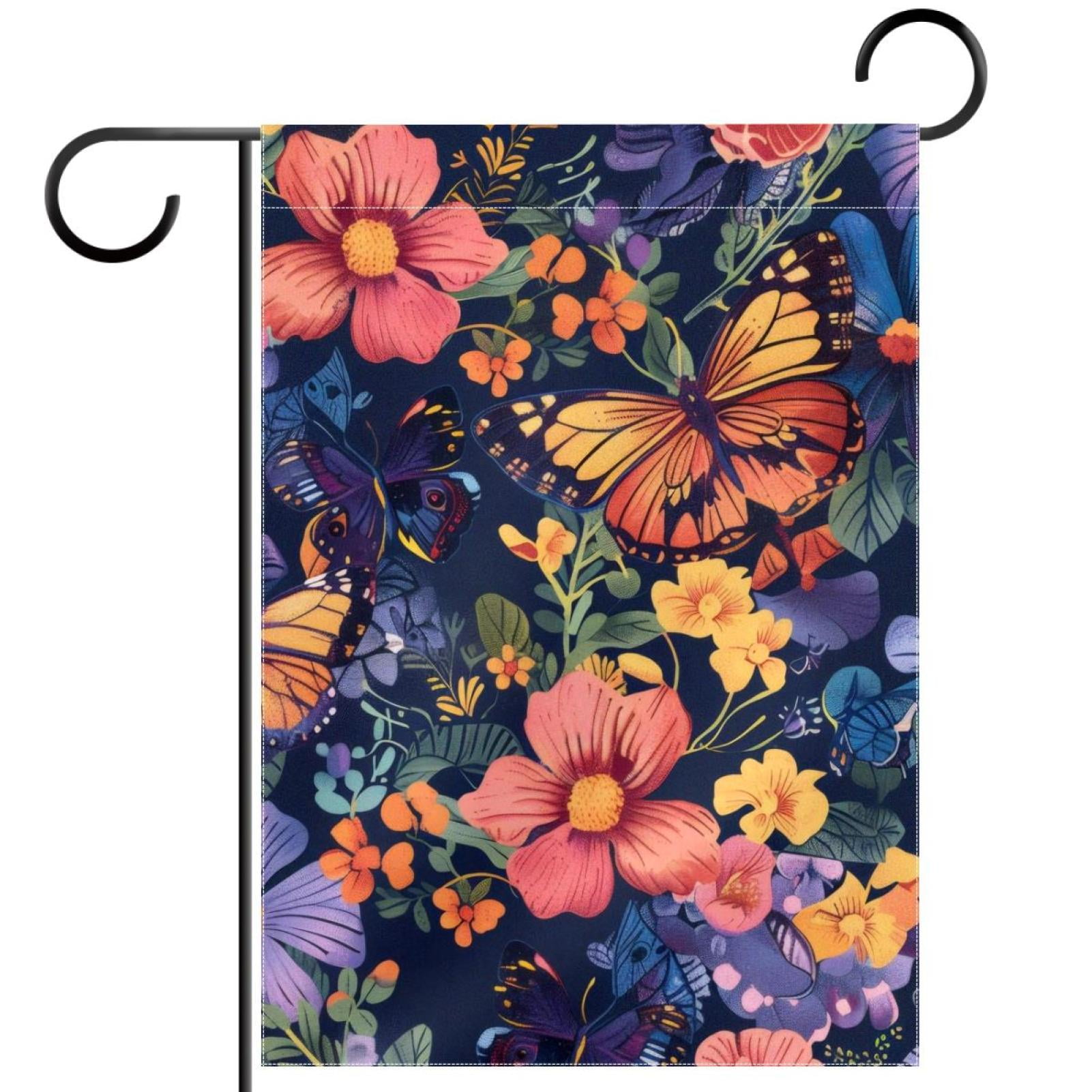 Aesthetic Butterflies Flowers Floral Pattern Double Sided Garden Flag ...