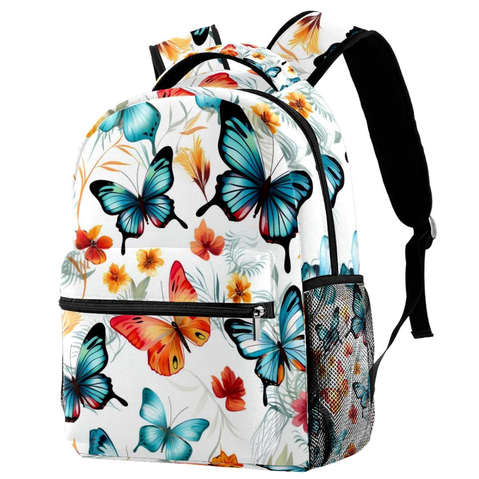 Aesthetic Butterflies and Flowers Colorful Pattern Backpacks for Girls ...