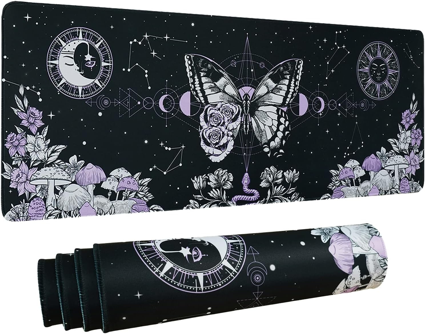 Aesthetic Butterfly Goth Gaming Mouse Pad XL, Mushroom Moon Phase ...