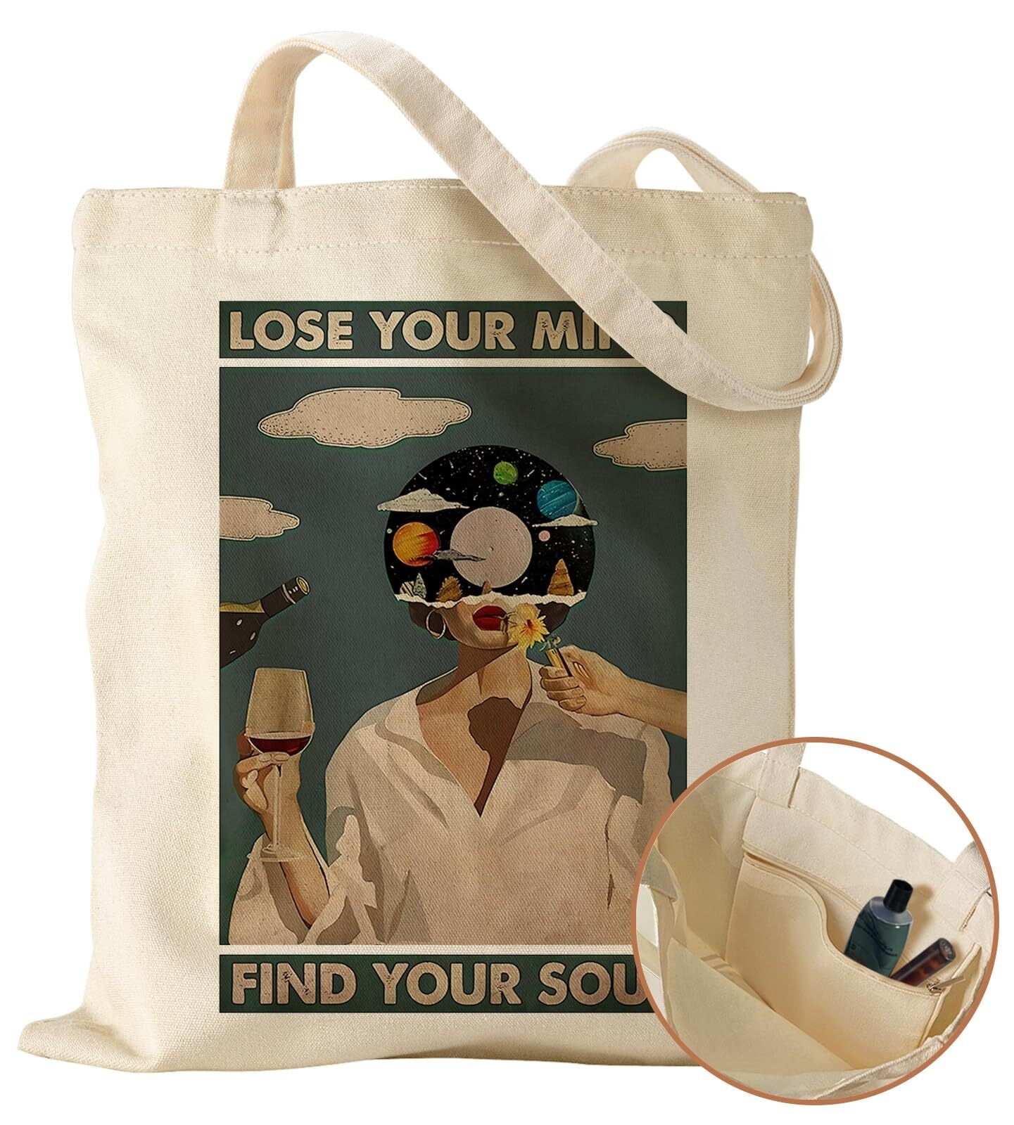 Aesthetic Canvas Tote Bag with Inner Pocket for Women Unique Funny ...