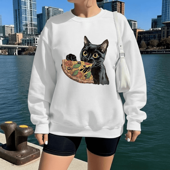 Aesthetic Cat Eating Pizza Japanese Kawaii Anime Sweatshirt, for Men ...