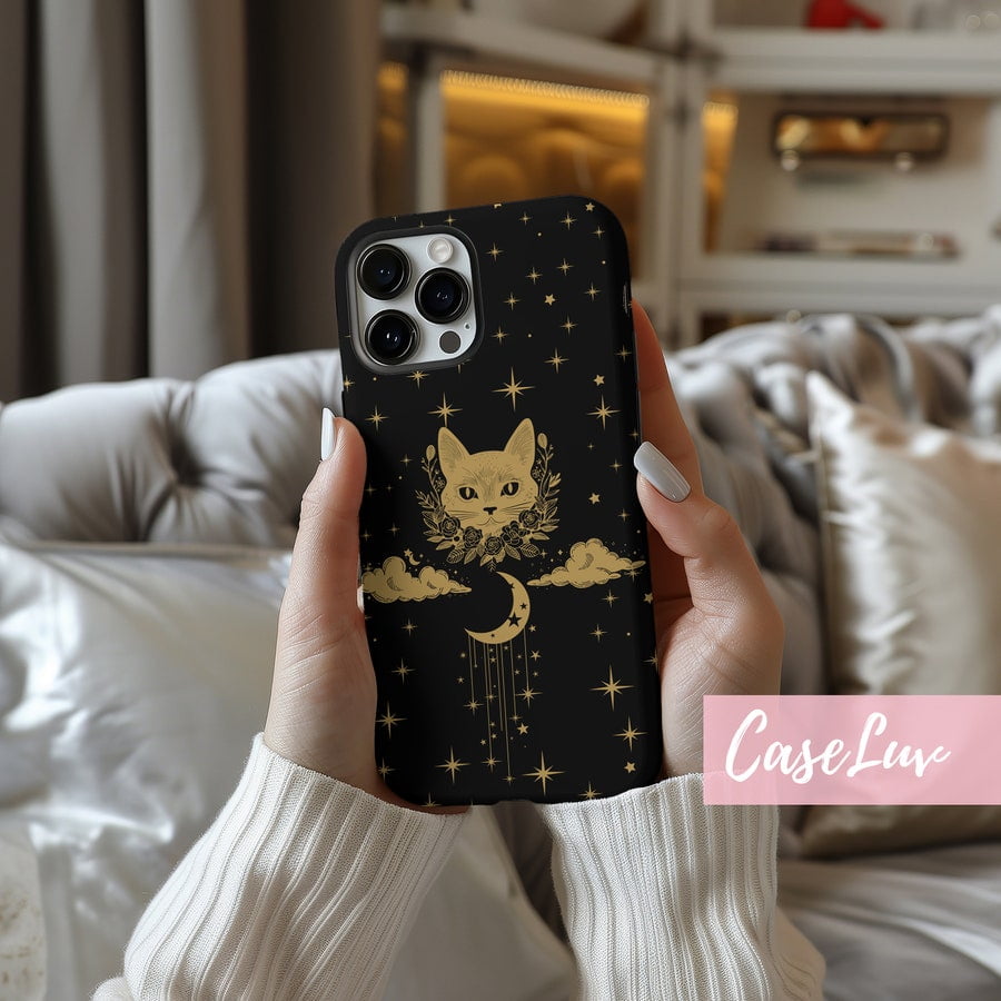 Aesthetic Celestial Cat and Moon Zodiac Astrology Phone Case with ...