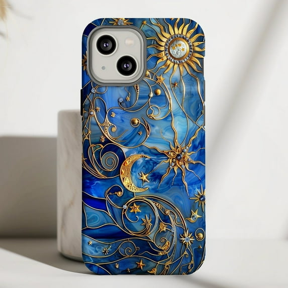 Aesthetic Celestial Stained Glass Case with a Moon and Sun Durable ...