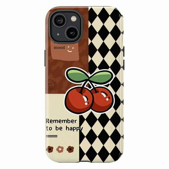 Aesthetic Checkerboard Cherry Phone Case, Retro Brown Collage Cover for ...