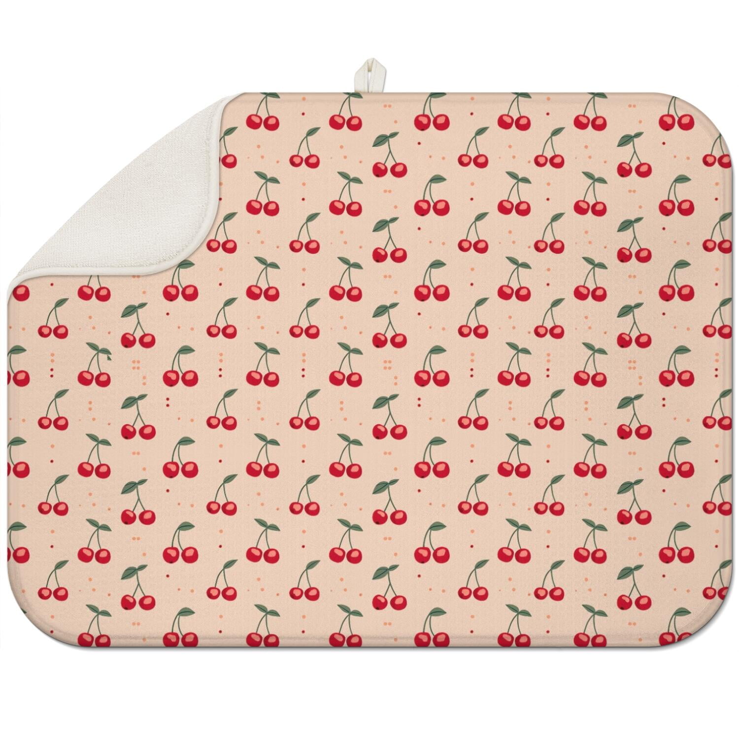 Aesthetic Cherry Art Drying Mat - Super Absorbent Foldable Kitchen Mat ...