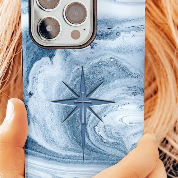 Aesthetic Christian Phone Case with a Blue Marble Embossed 3D Cross ...