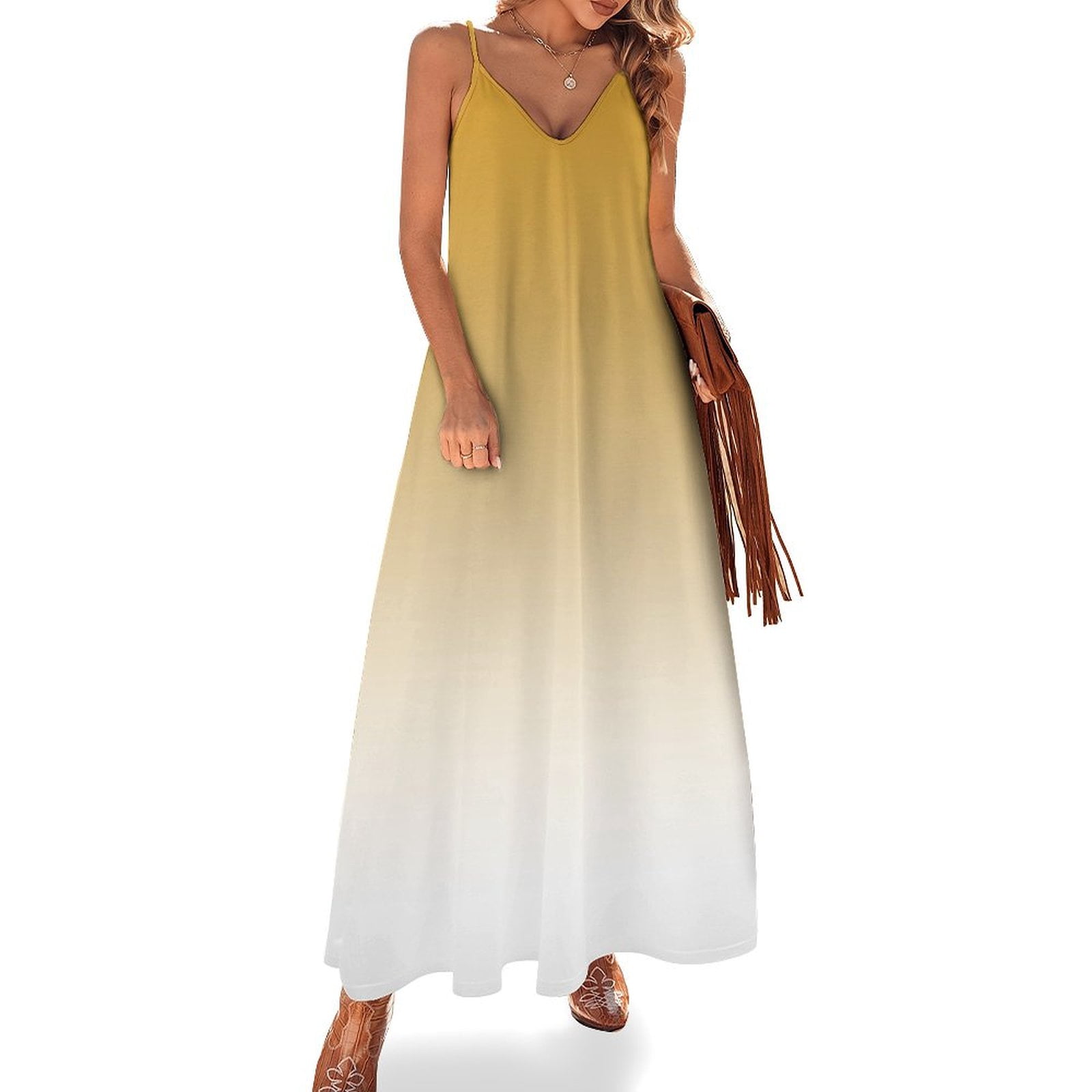 Aesthetic Chrome Yellow And White Gradient Sleeveless Dress Loose Women ...