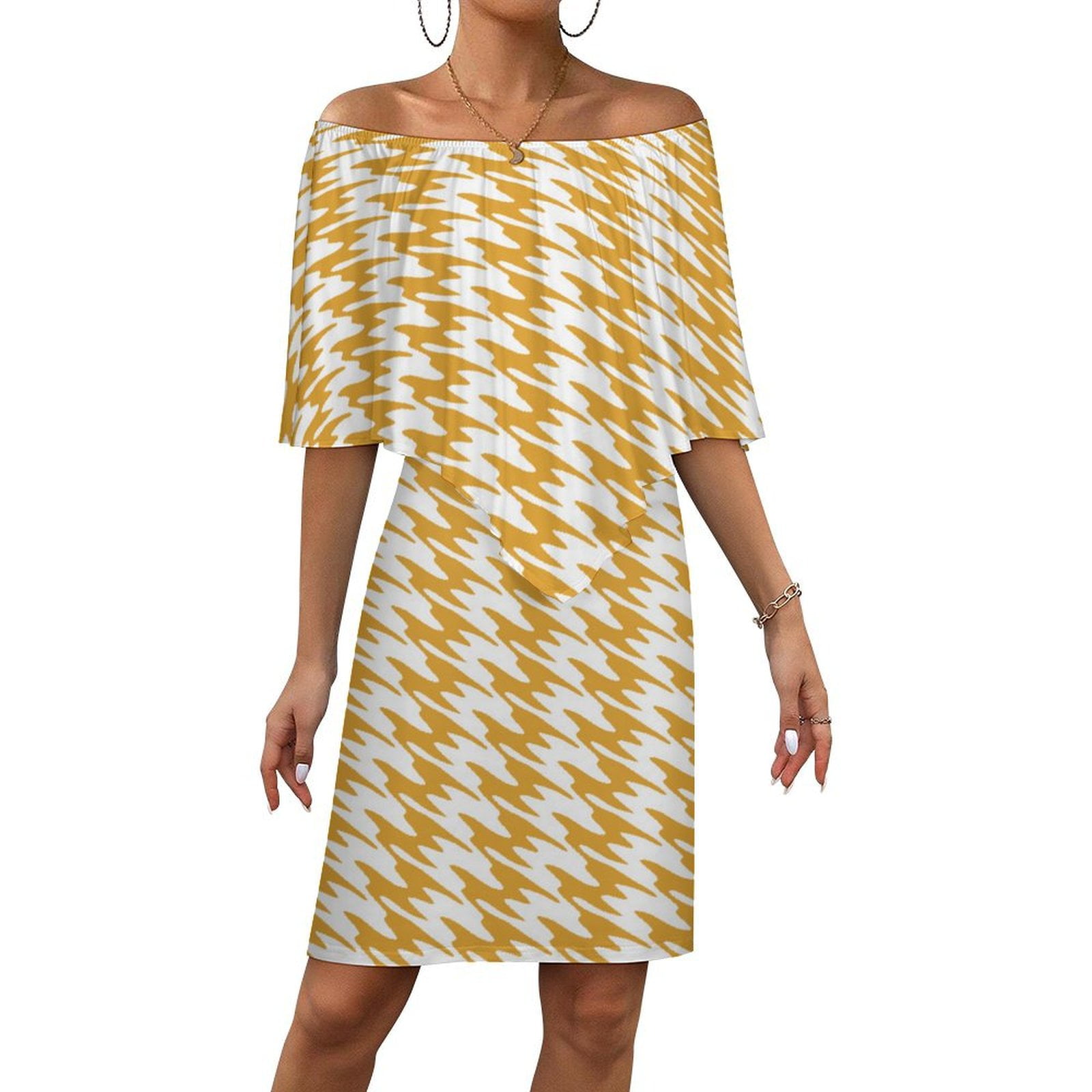 Aesthetic Chrome Yellow And White Ripple Women's Off The Shoulder ...