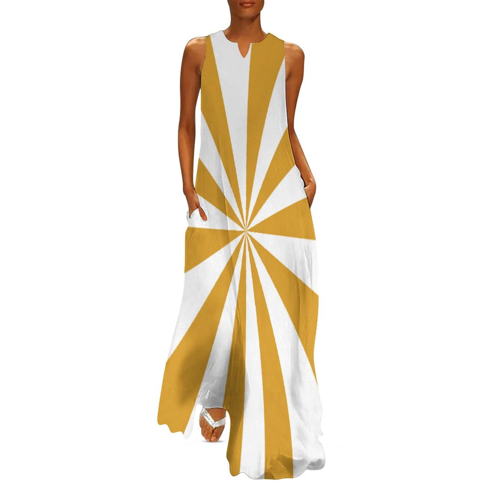 Aesthetic Chrome Yellow And White Sunburst Long Dress Luxury Woman ...