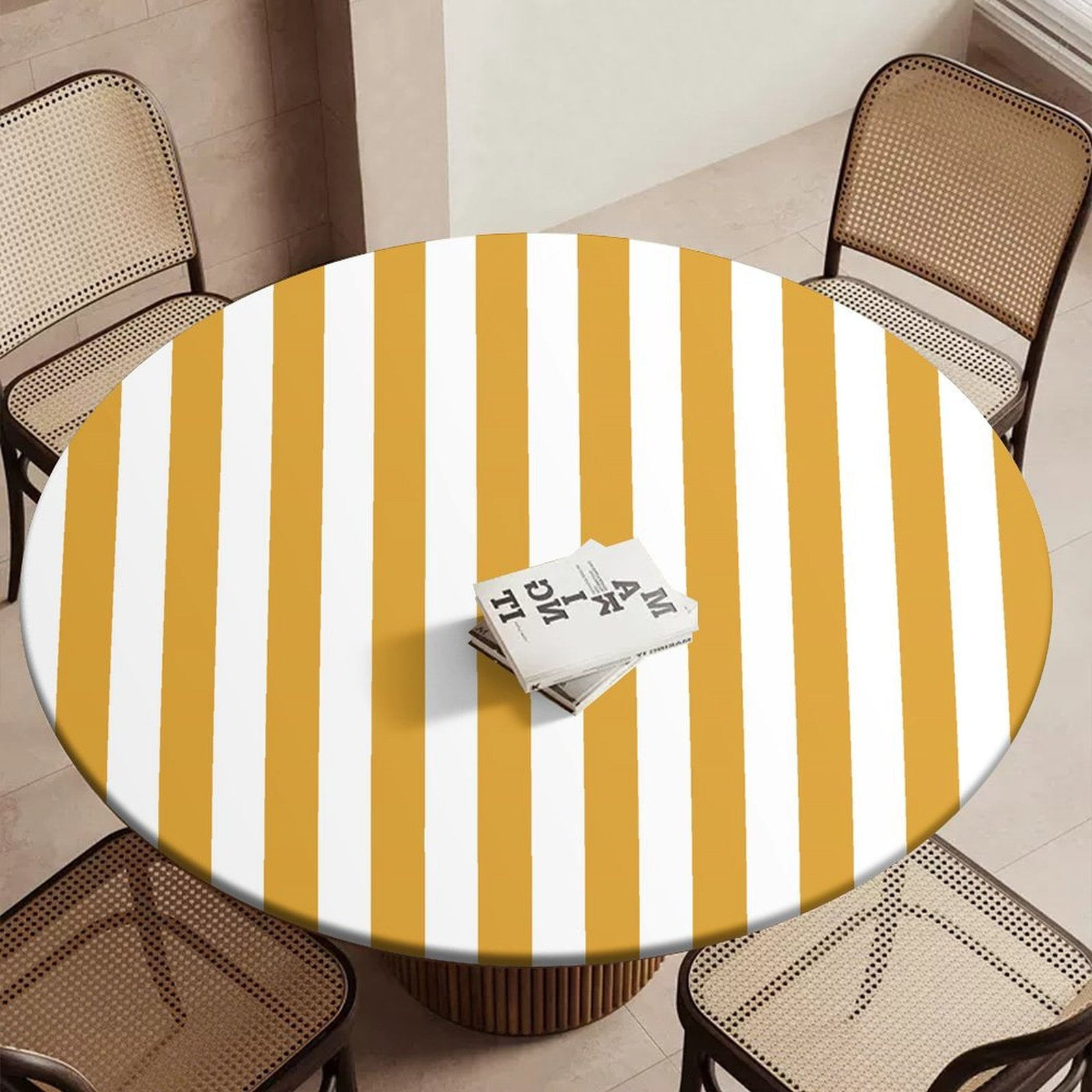 Aesthetic Chrome Yellow And White Vertical Round Table Cover Kitchen ...