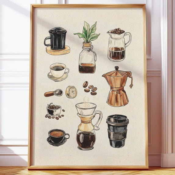Aesthetic Coffee Lovers Kitchen Decor Retro Art Poster 8x12 UNFRAMED ...