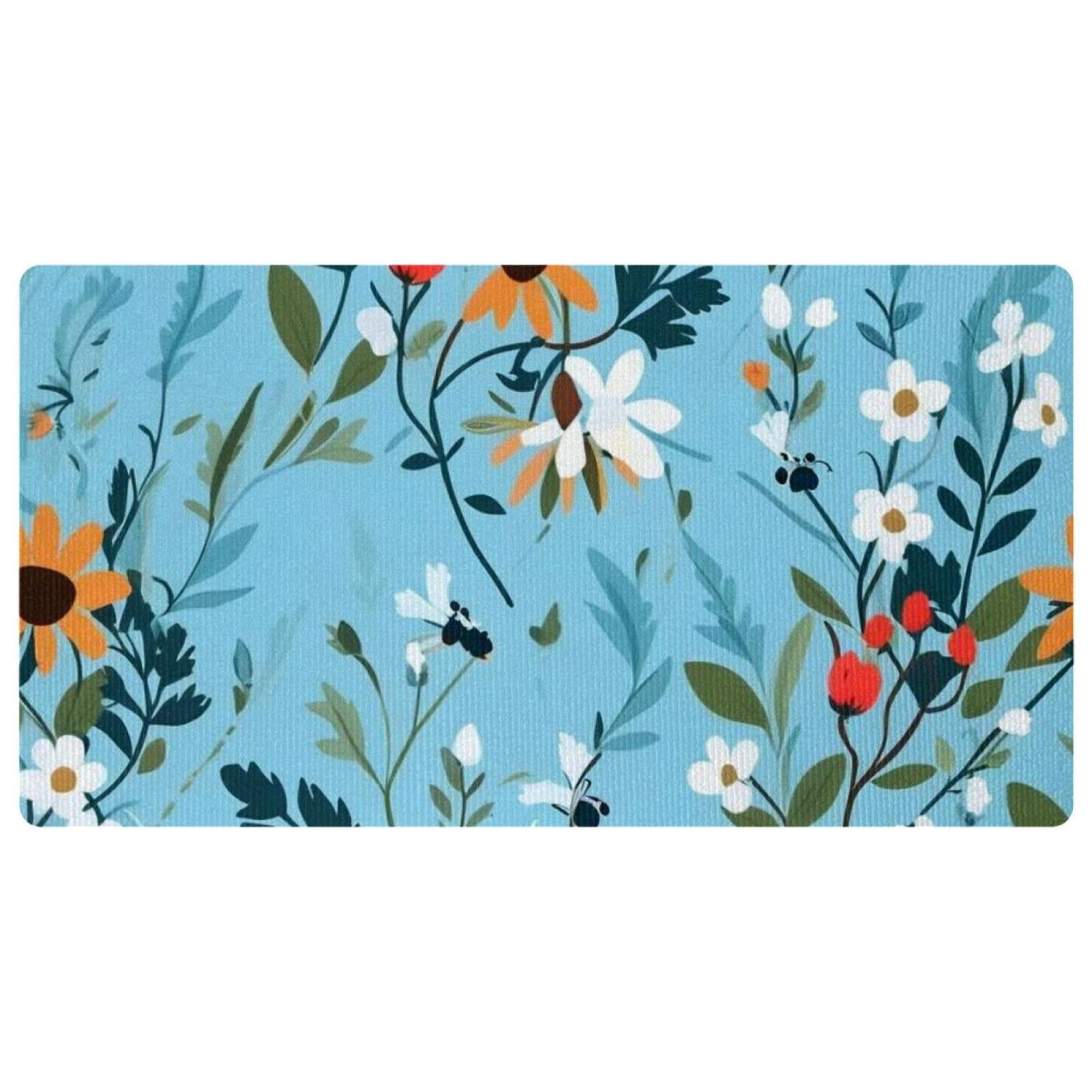 Aesthetic Colored Flowers Deluxe Kitchen Mats for Floor - Anti Fatigue ...