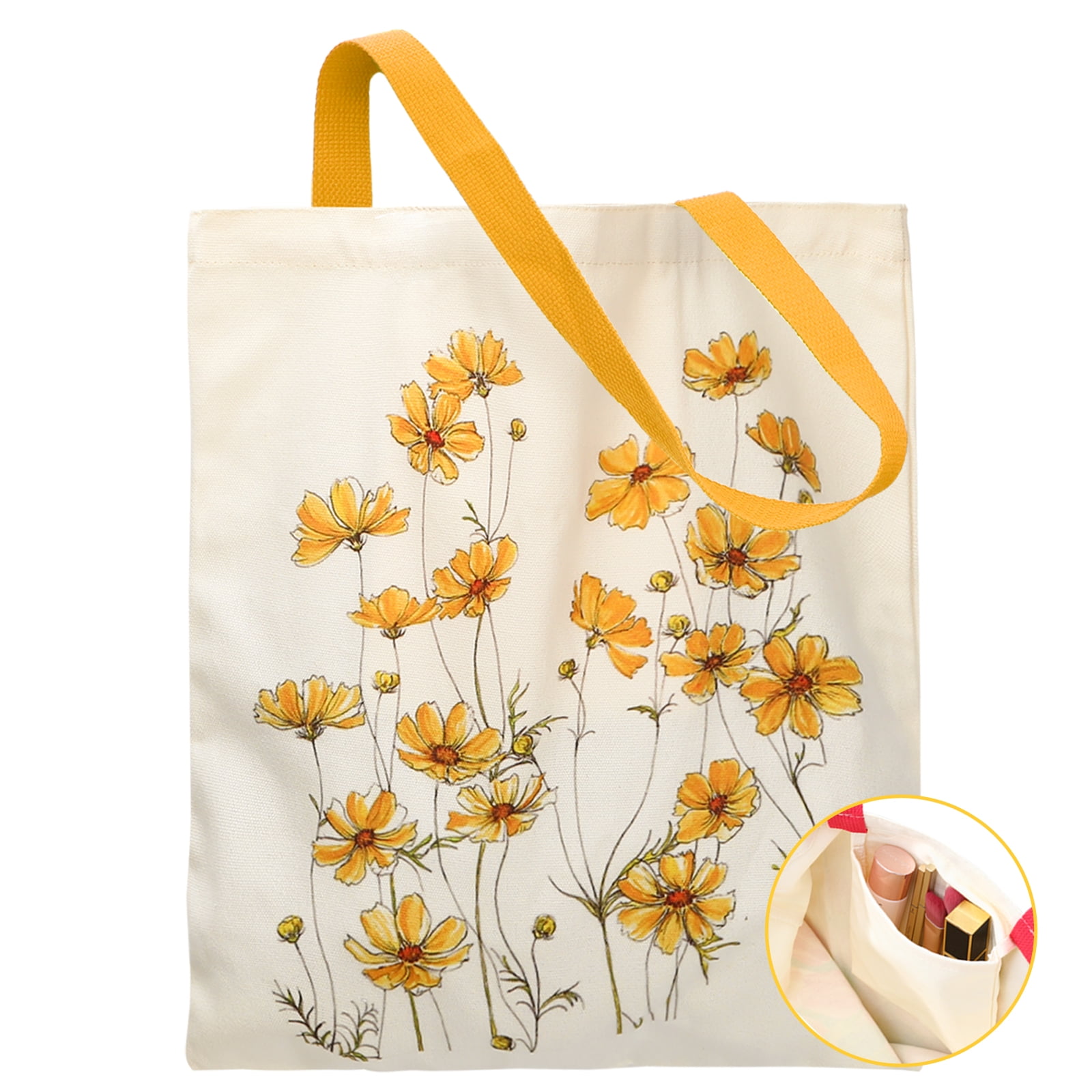 Aesthetic Cotton Tote Bag with Inner Pocket for Women, Large Capacity ...