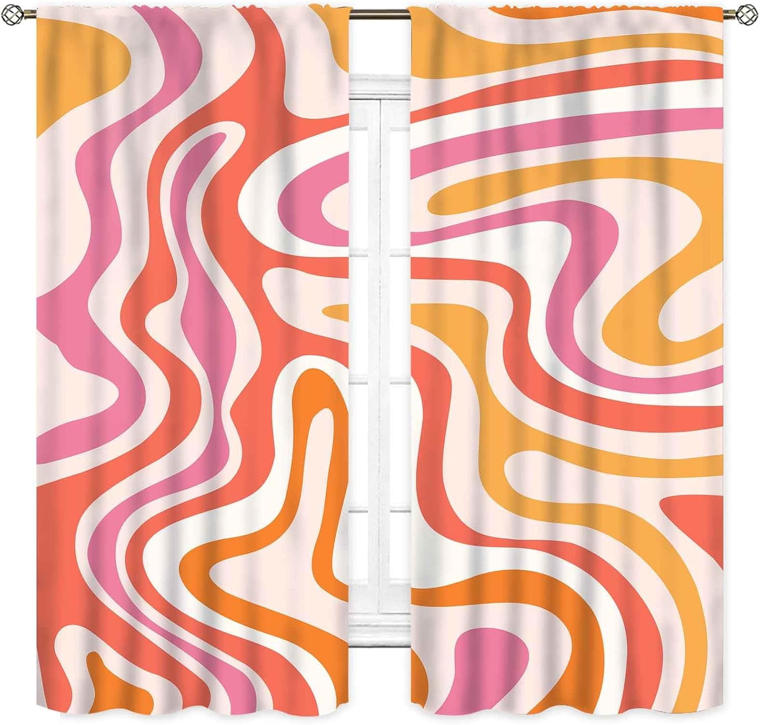 Aesthetic Curtains for Bedroom, Retro Groovy Cute 70s Orange Pink ...