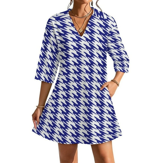 Aesthetic Dark Blue And White Ripple Womens Dress With Pockets Summer V ...
