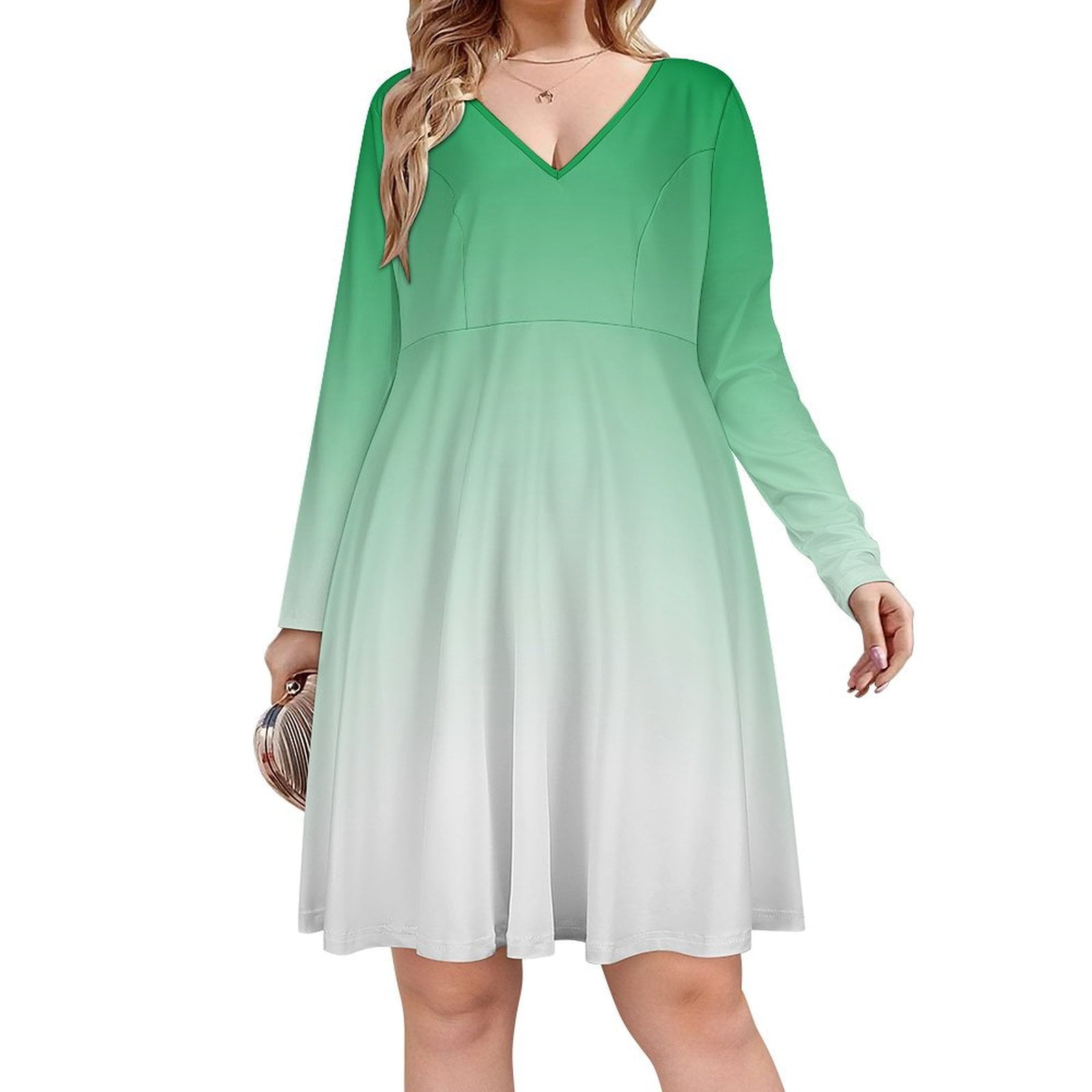 Aesthetic Dark Green And White Gradient Long Sleeve Dresses For Women Vintage Elegant Party ...
