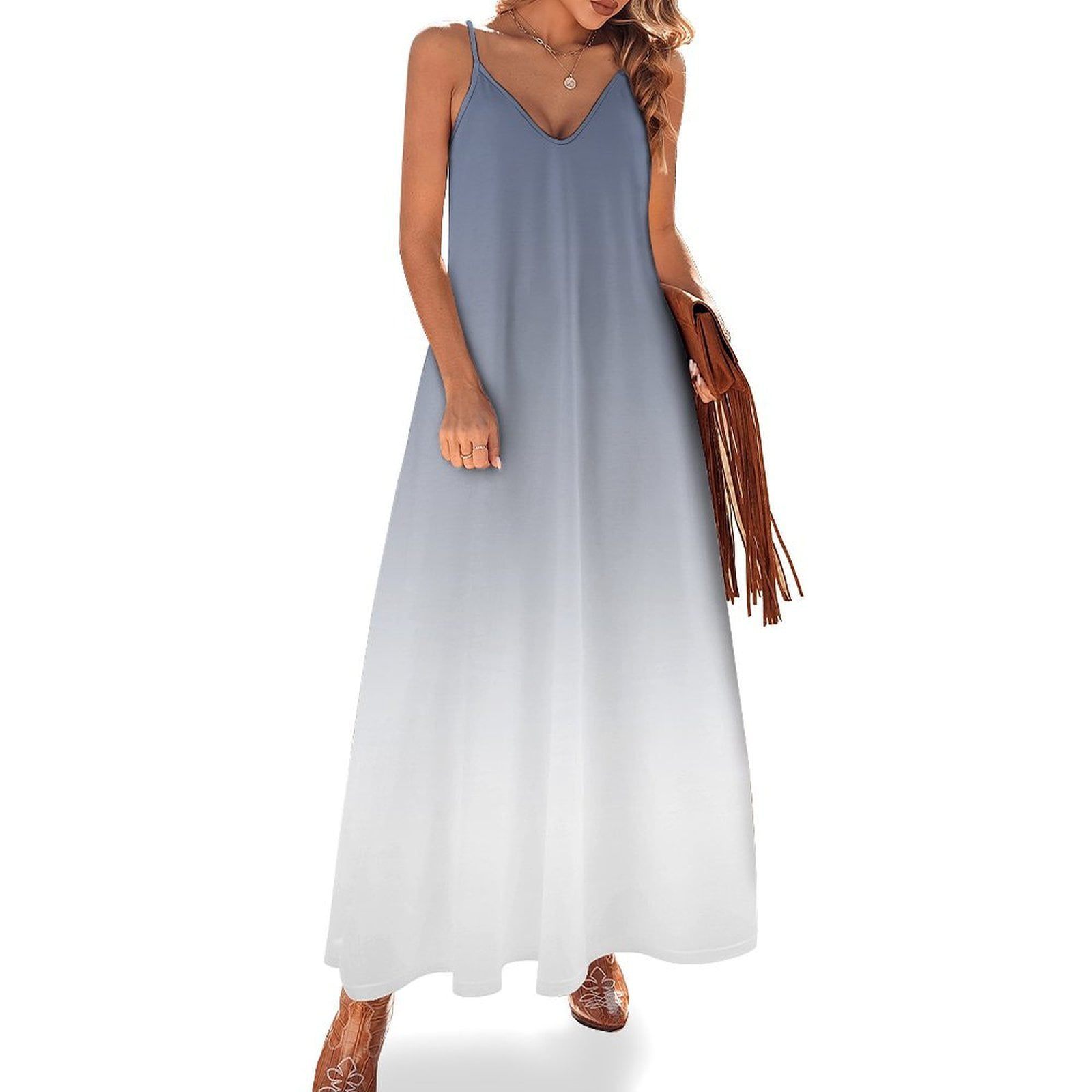 Aesthetic Distant Blue And White Gradient Sleeveless Dress Dresses ...