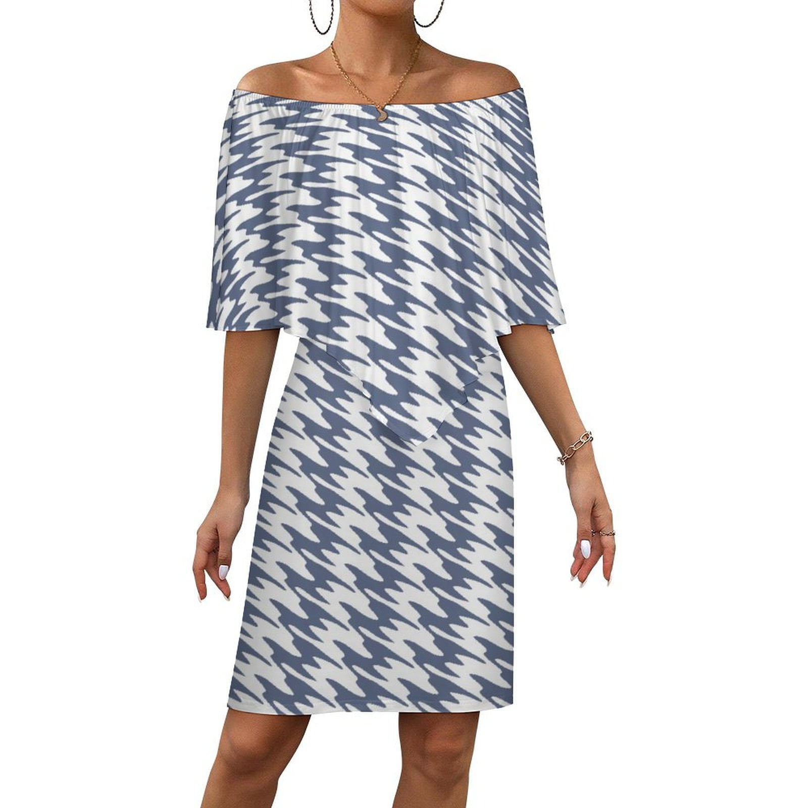 Aesthetic Distant Blue And White Ripple Women's Off The Shoulder ...