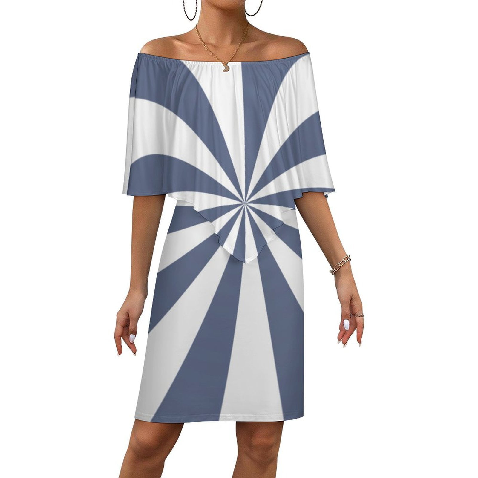 Aesthetic Distant Blue And White Sunburst Women's Off The Shoulder ...