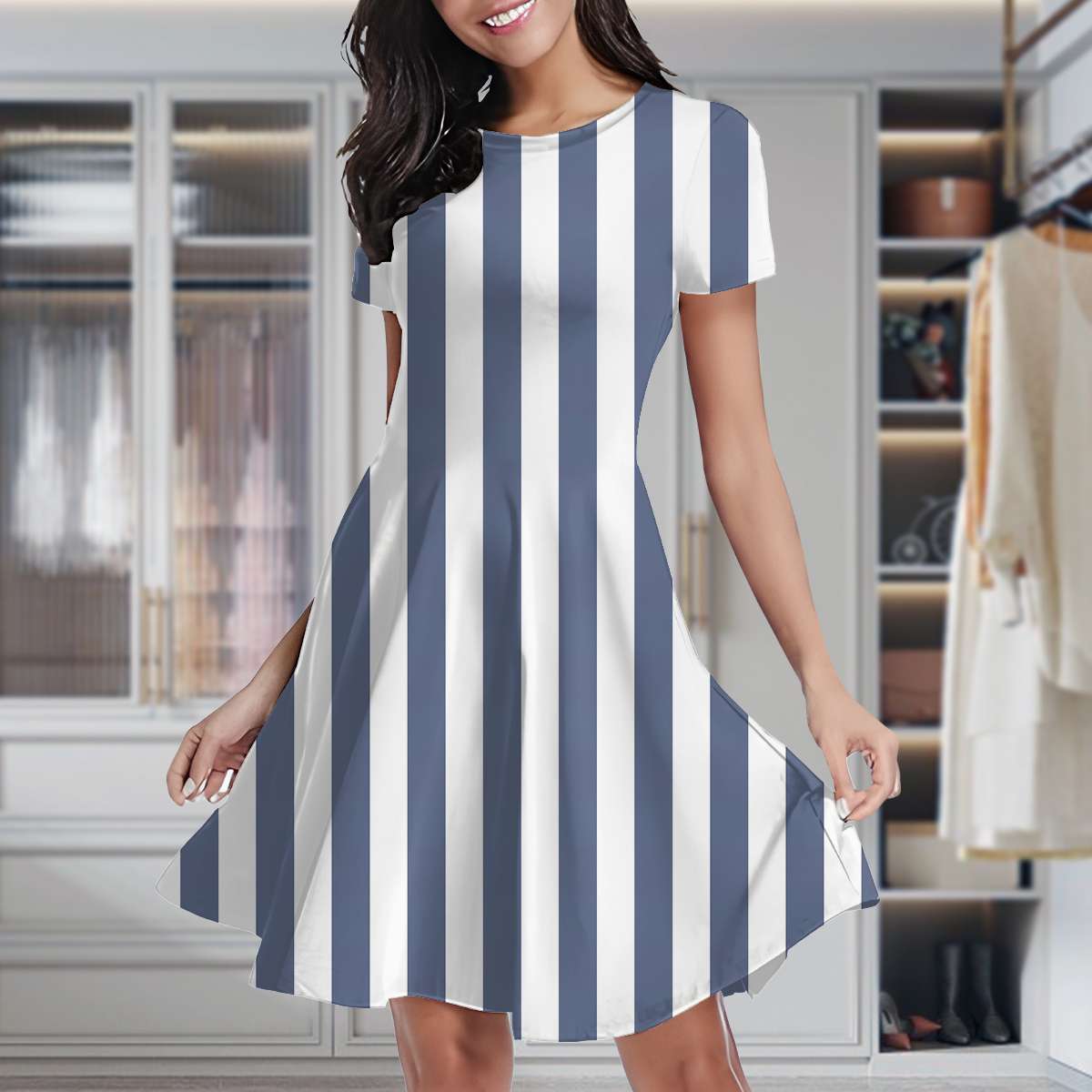 Aesthetic Distant Blue And White Vertical Women's Classic Swing Skater ...