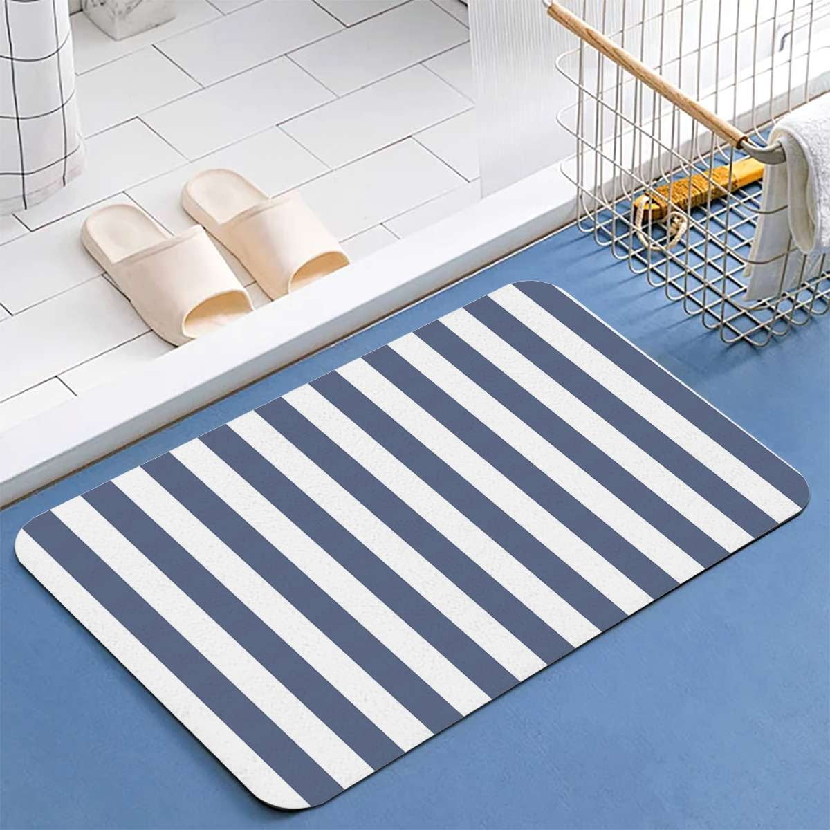 Aesthetic Distant Blue And White Vertical Diatomite Bath Mats Bathroom ...