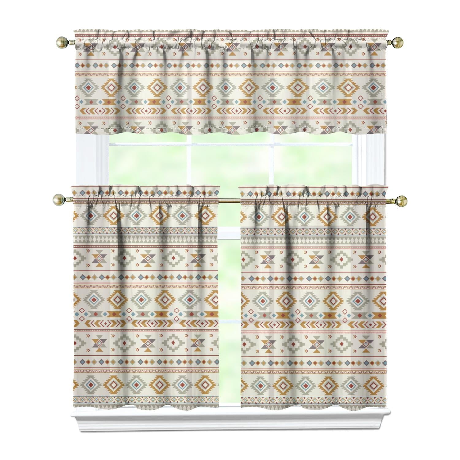 Aesthetic Earthy Kitchen Curtains 3 Piece Set - Bohemian Style Tier ...