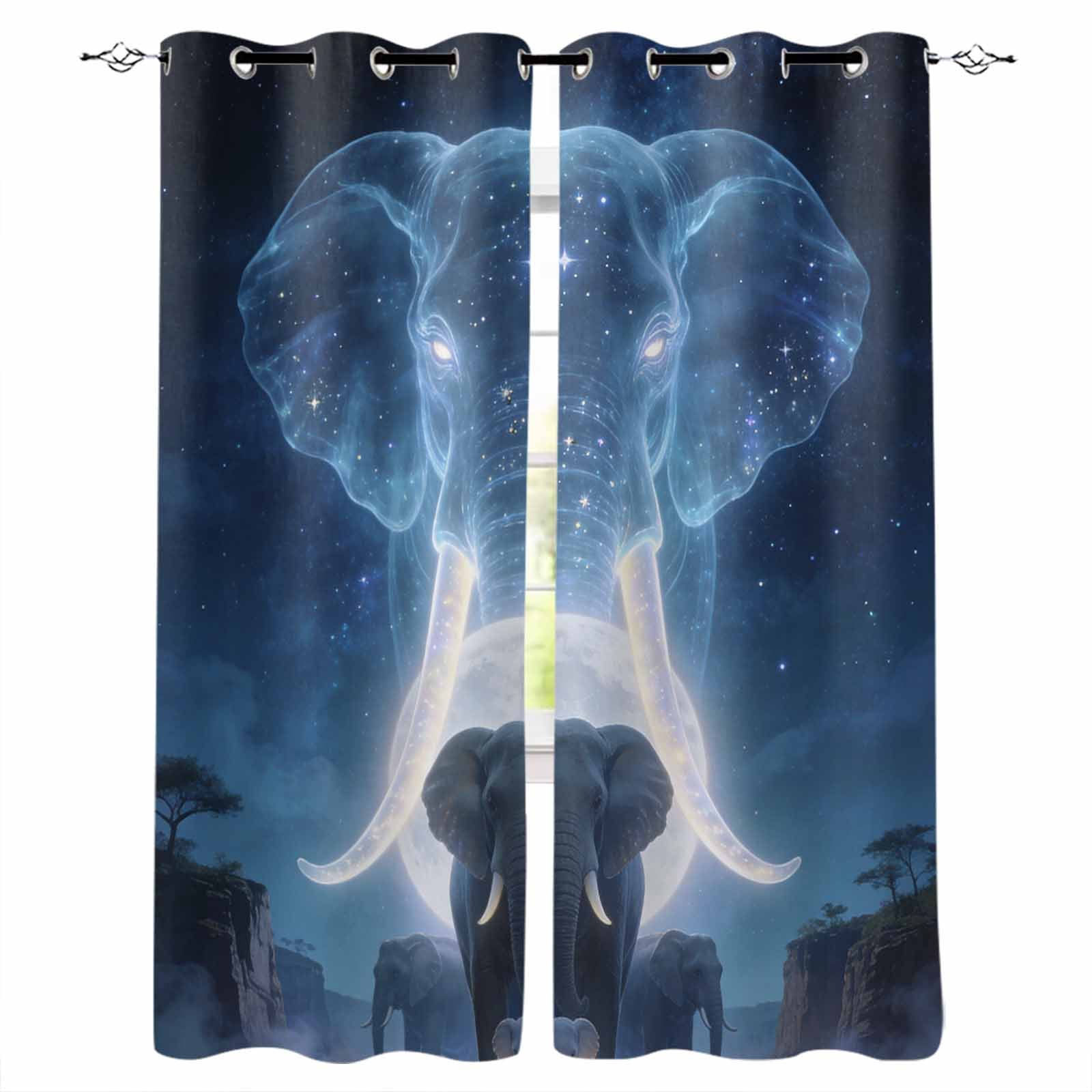 Aesthetic Elephants Blackout Curtains for Bedroom/Living Room, Thermal ...