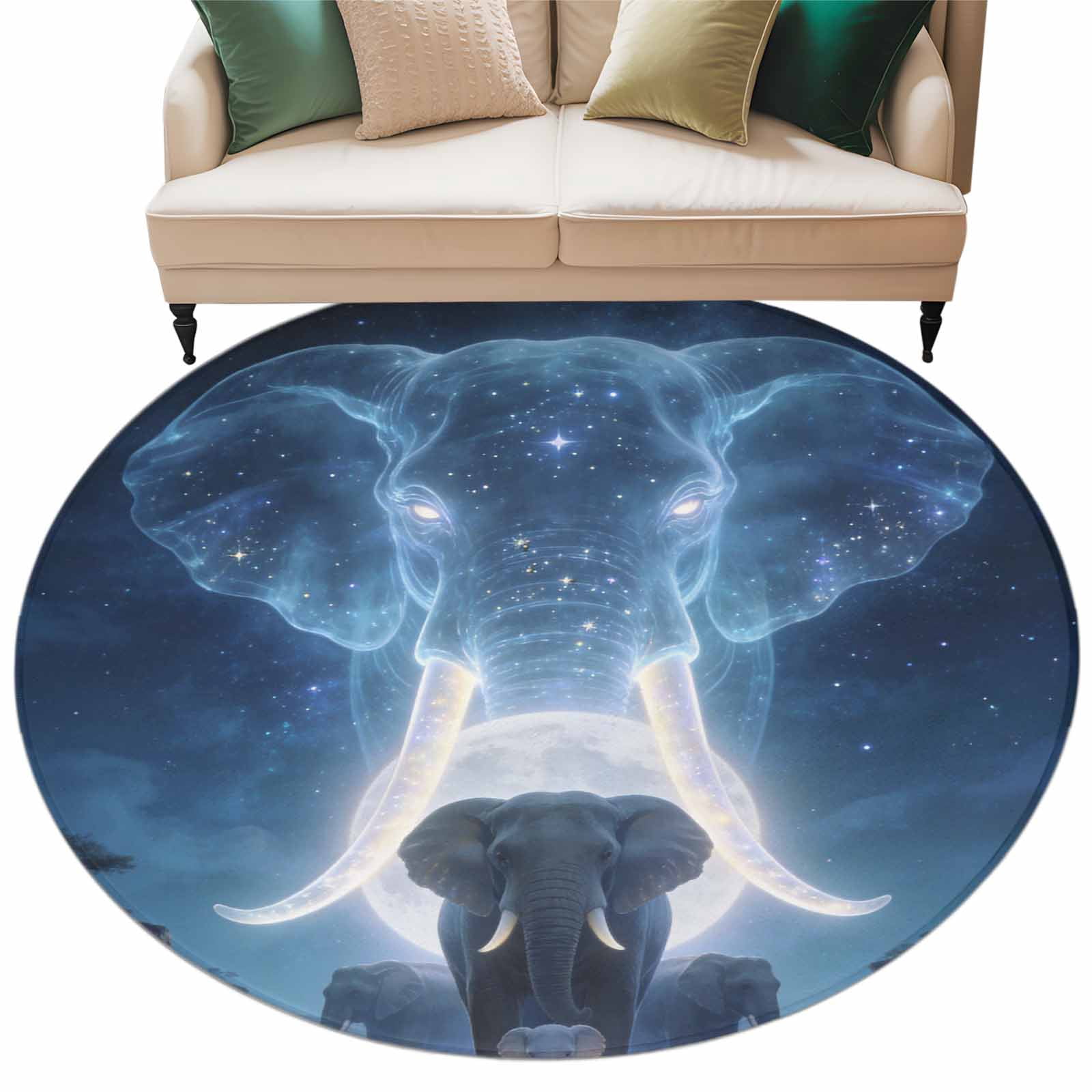 Aesthetic Elephants Round Rug 6ft Washable Circle Kitchen Rugs Non Slip ...