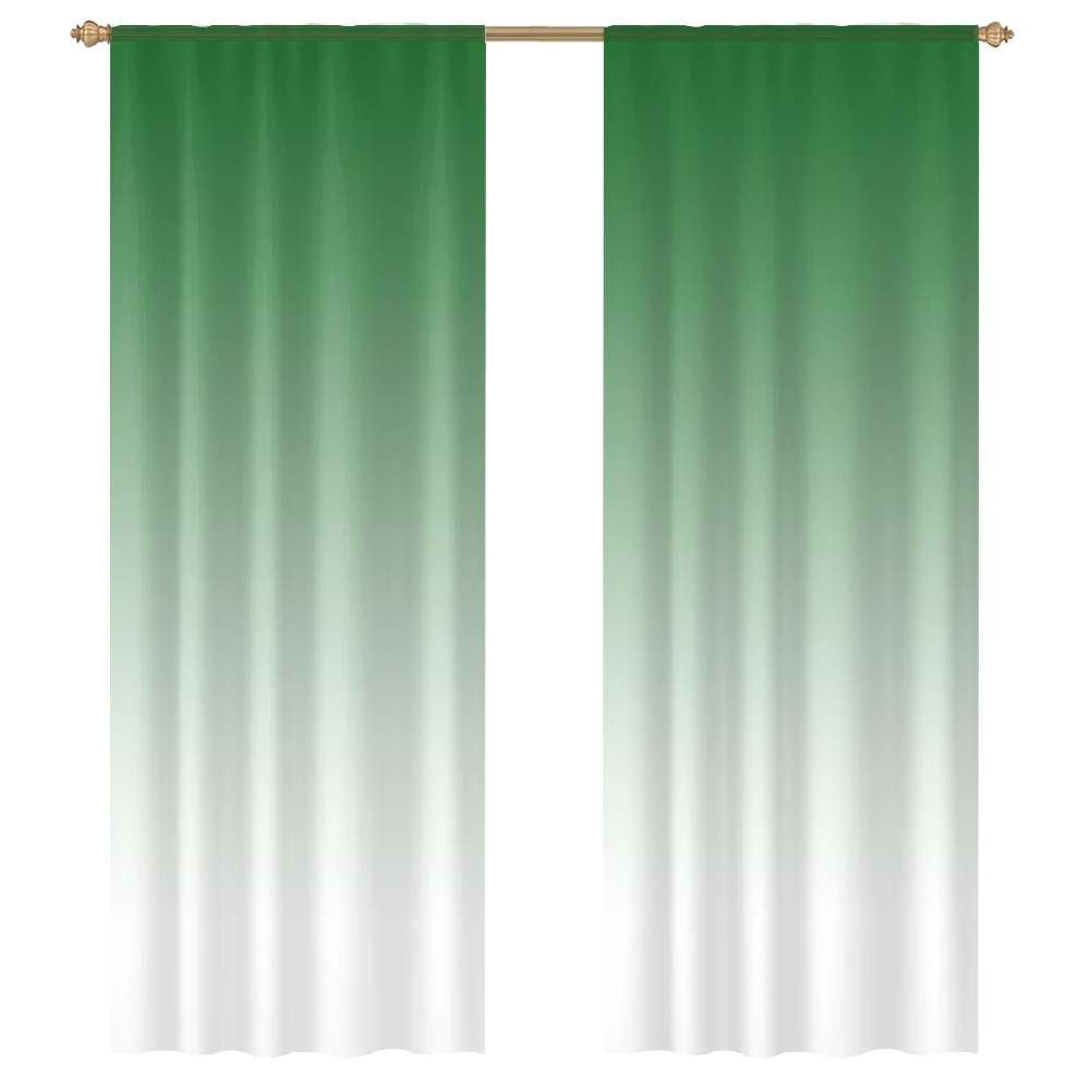 Aesthetic Emerald Green And White Gradient Sheer Voile Curtain Window ...
