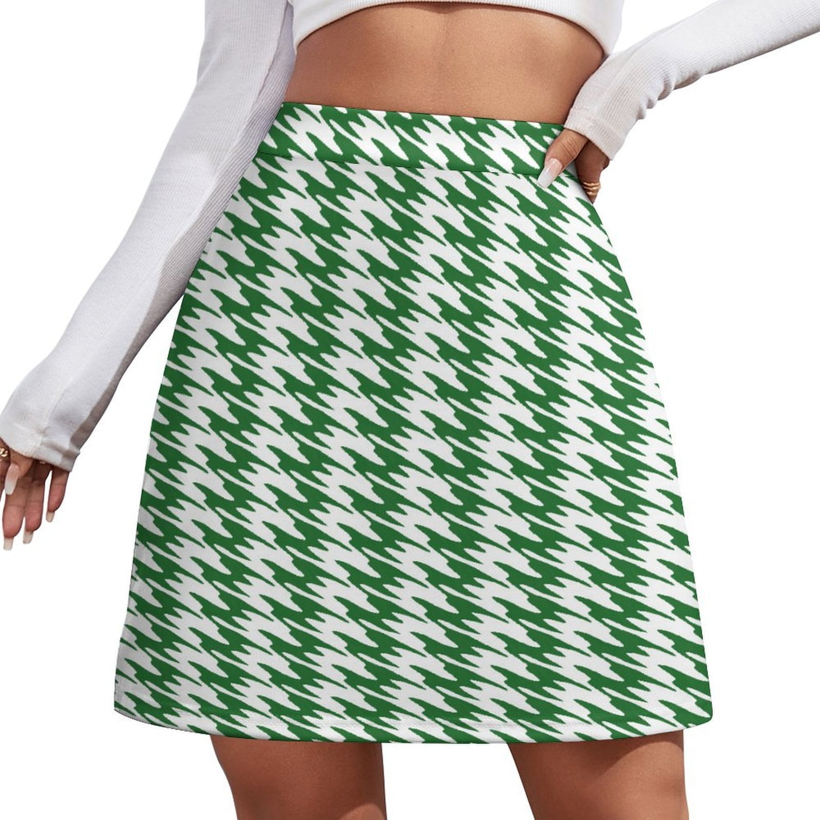Aesthetic Emerald Green And White Ripple Women's High Waist Skirt ...