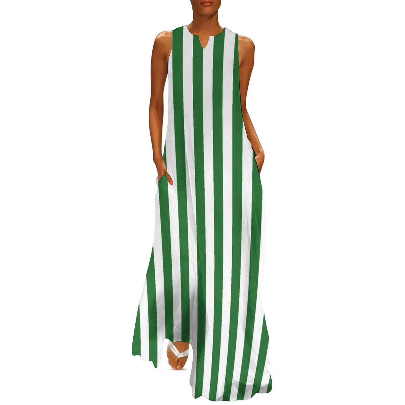 Aesthetic Emerald Green And White Vertical Long Dress Luxury Woman ...
