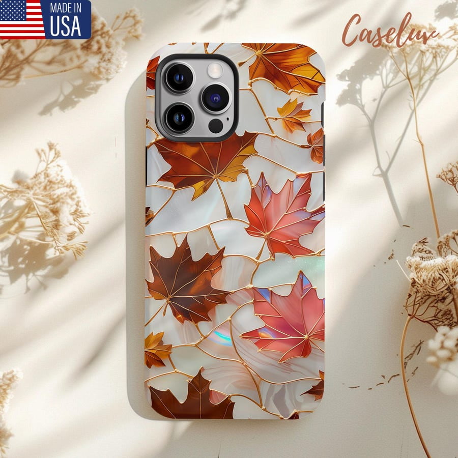 Aesthetic Fall Maple Leaves Stained Glass Mag-Compatible Case 11 12 13 ...