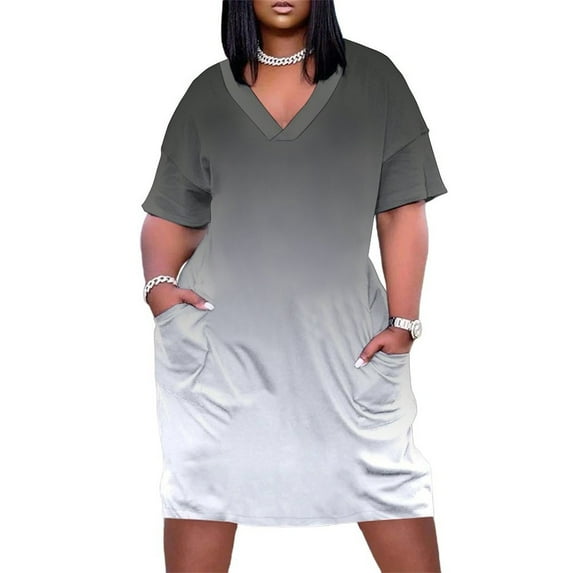 Aesthetic Fir Green And White Gradient Loose Pocket Dress Dresses ...