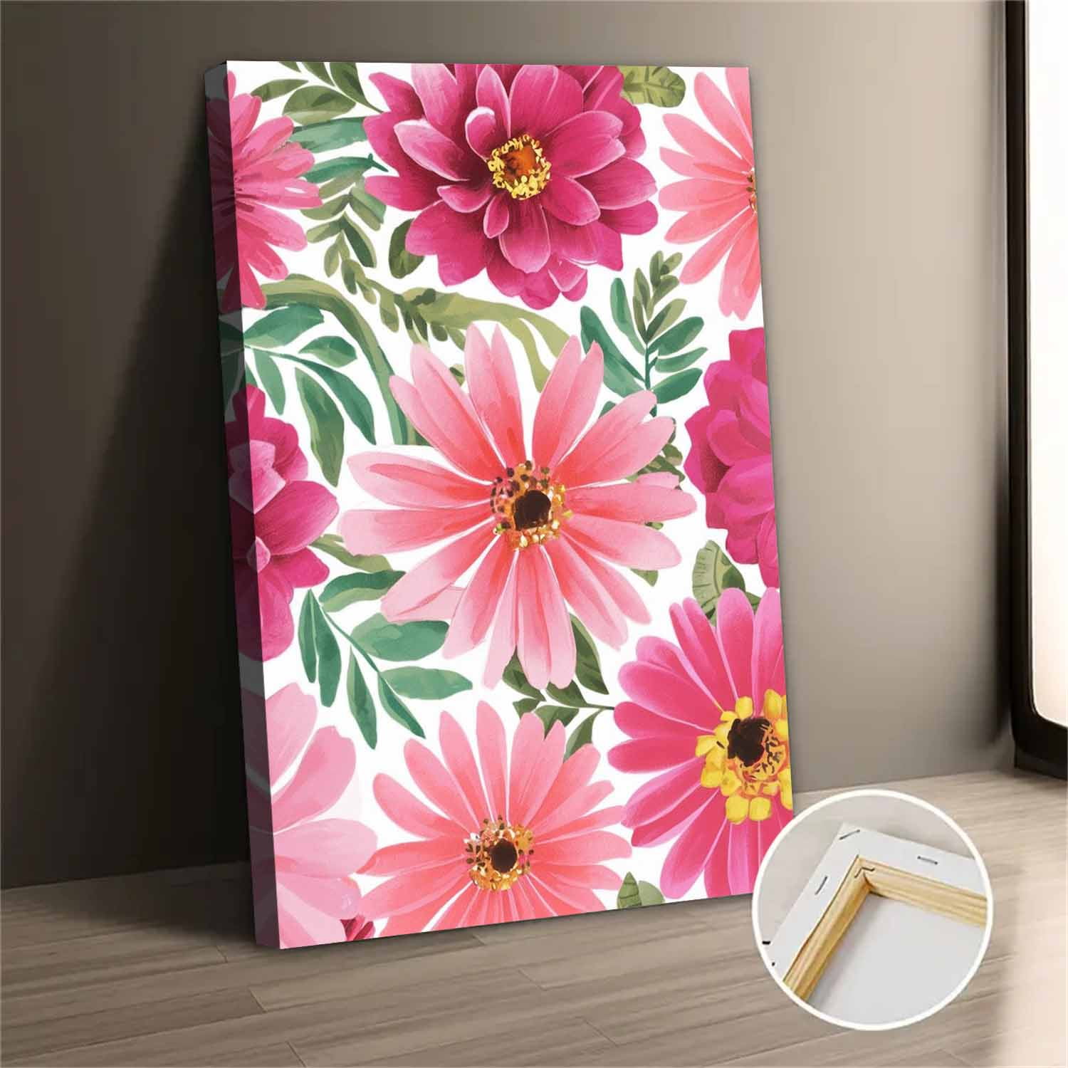 Aesthetic Floral Canvas Wall Art - Pink Flowers Decoration Print For ...