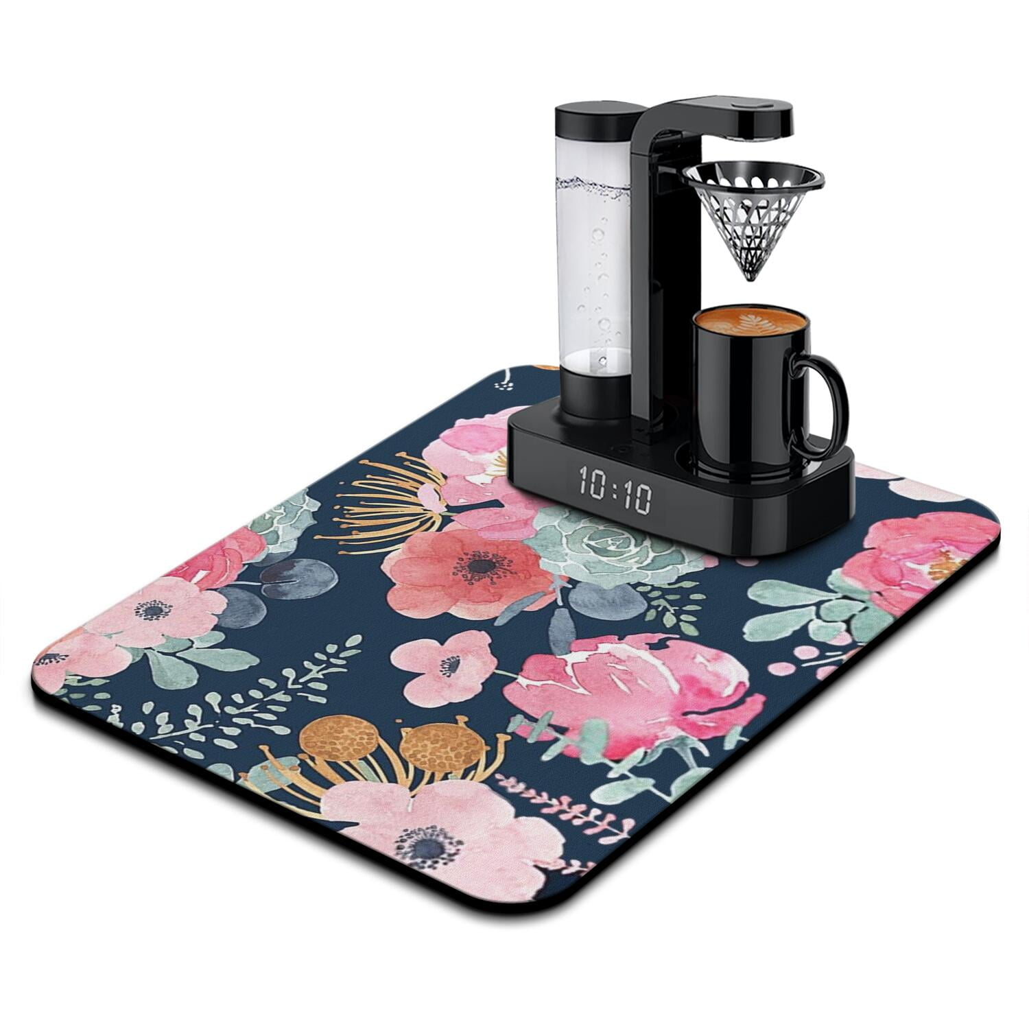 Aesthetic Floral Coffee Bar Mat, Absorbent Vintage Dish Drying Pad ...