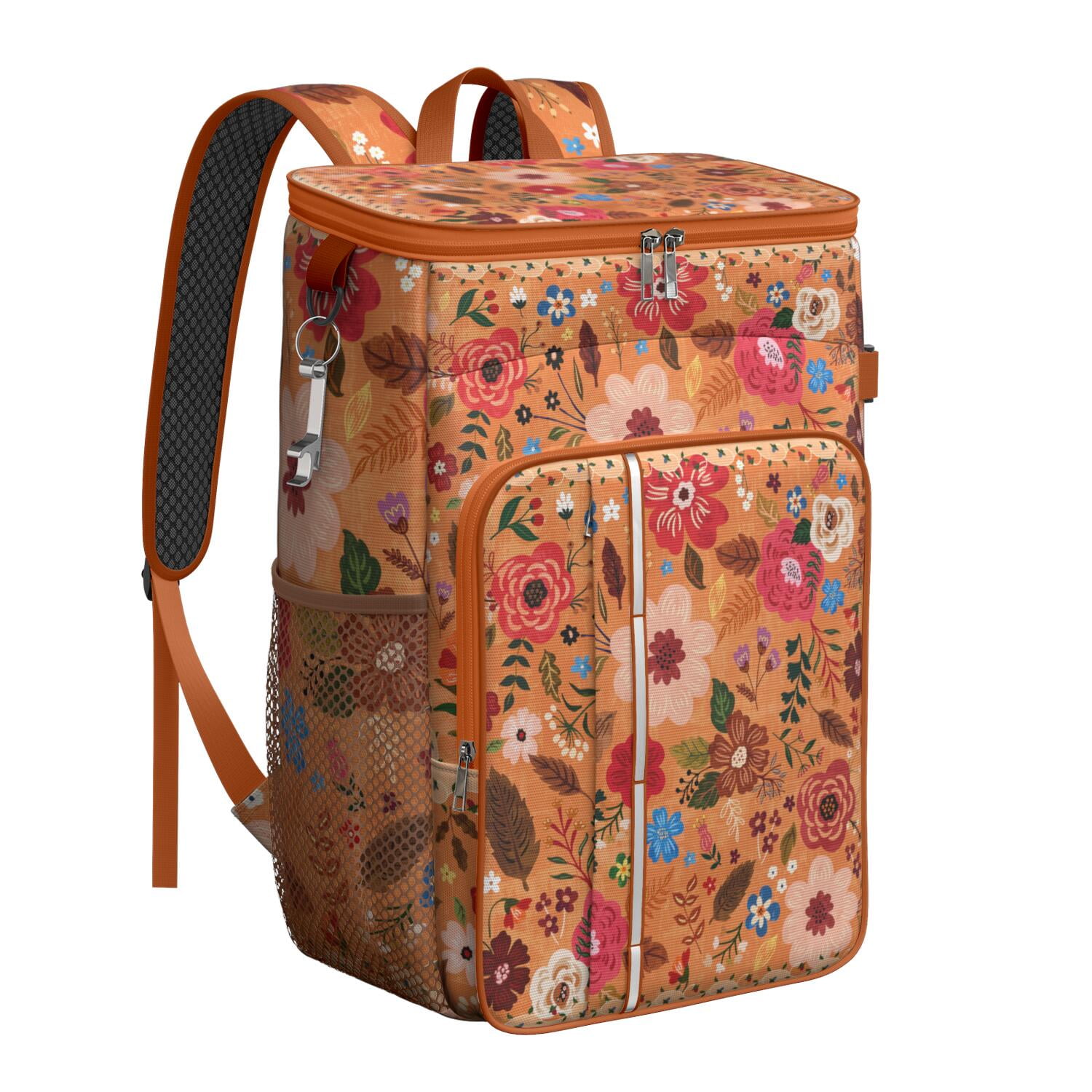Aesthetic Floral Design Backpack Cooler, Waterproof Wildflower Lunch ...