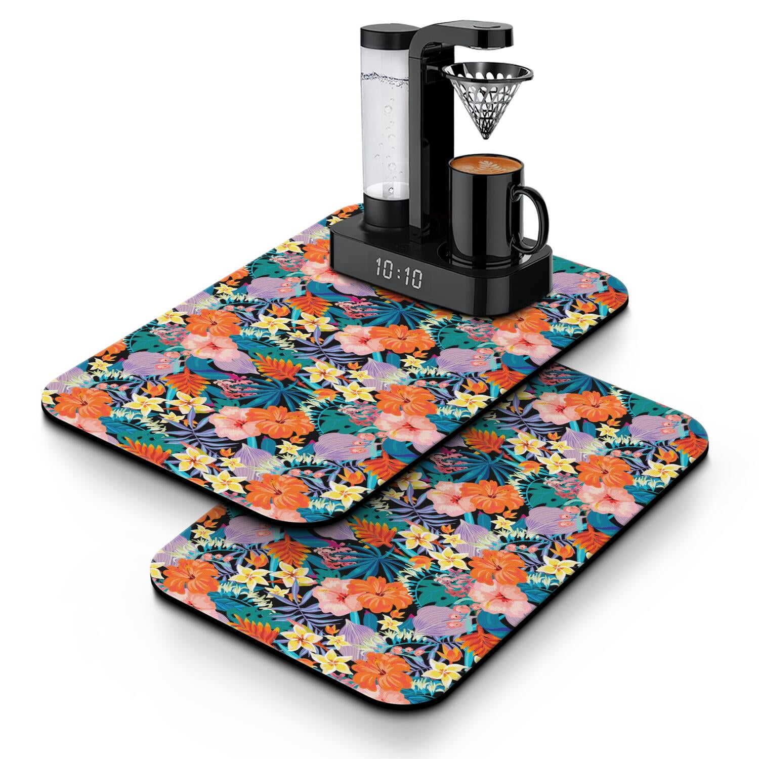 Aesthetic Floral Design Coffee Bar Mat, Absorbent Vintage Dish Drying ...