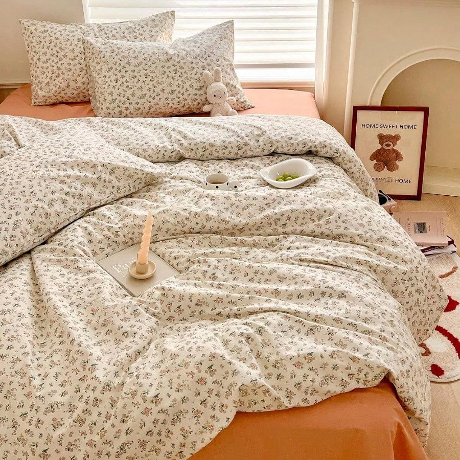 Aesthetic Floral Duvet Cover Full Cozy Cotton Bedding Set Full Chic ...