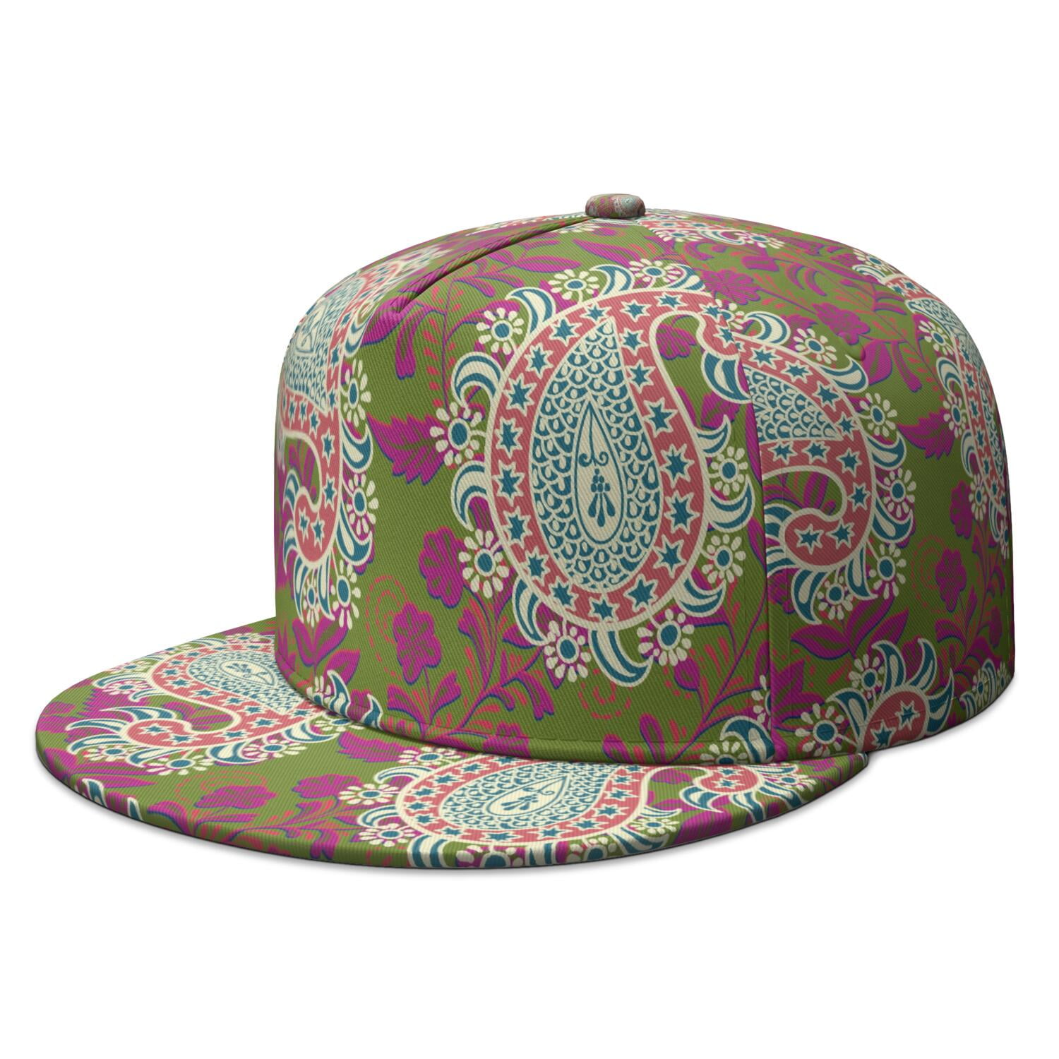 Aesthetic Floral Snapback Cap, Adjustable Flat Bill Hat with Bohemian Print, Colorful Outdoor ...