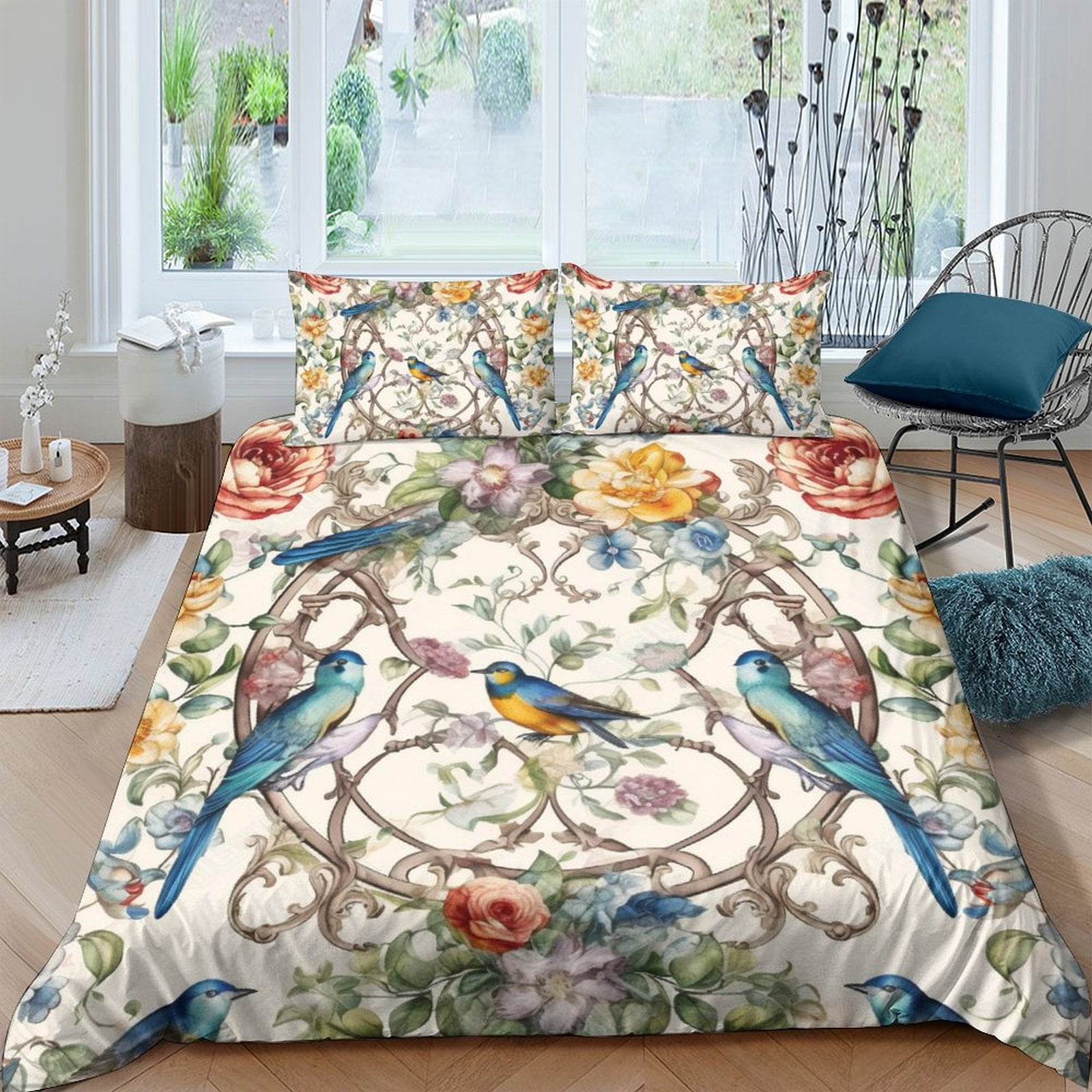 Aesthetic Flower and Bird Painting Comforter Cover Set Girl Woman Soft ...