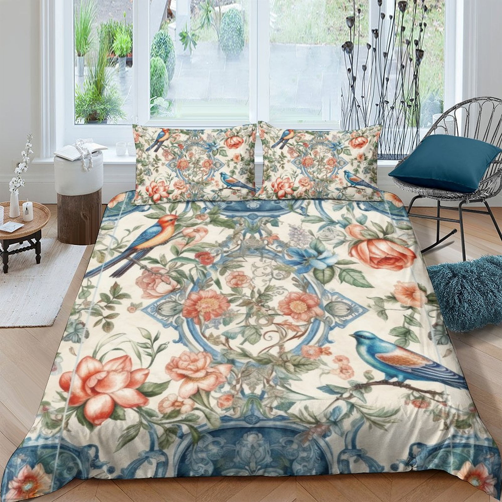 Aesthetic Flower and Bird Painting Comforter Cover Set Girl Woman Soft ...