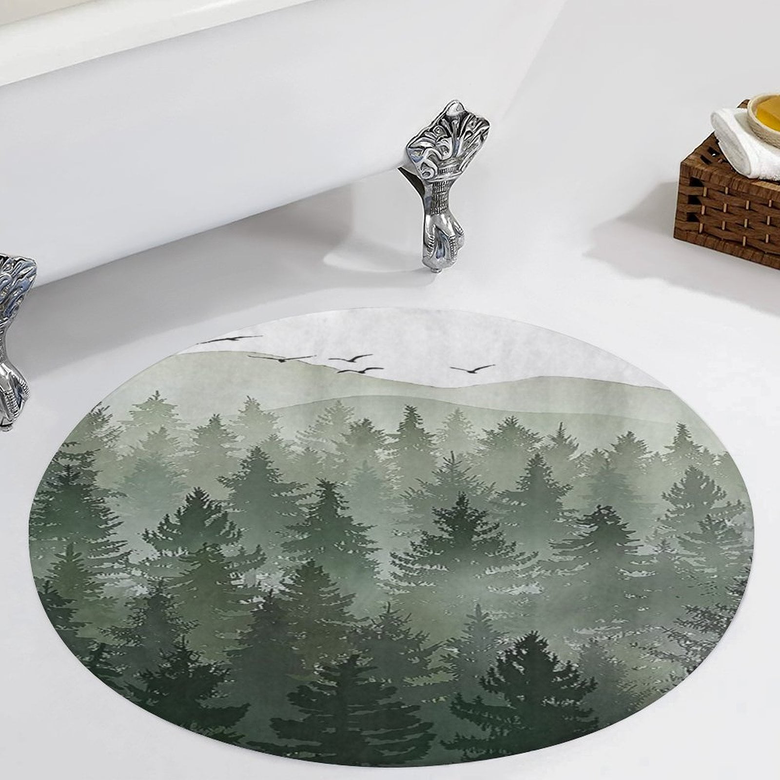 Aesthetic Foggy Mountain View Painting Trees Round Carpet Circle Rug ...