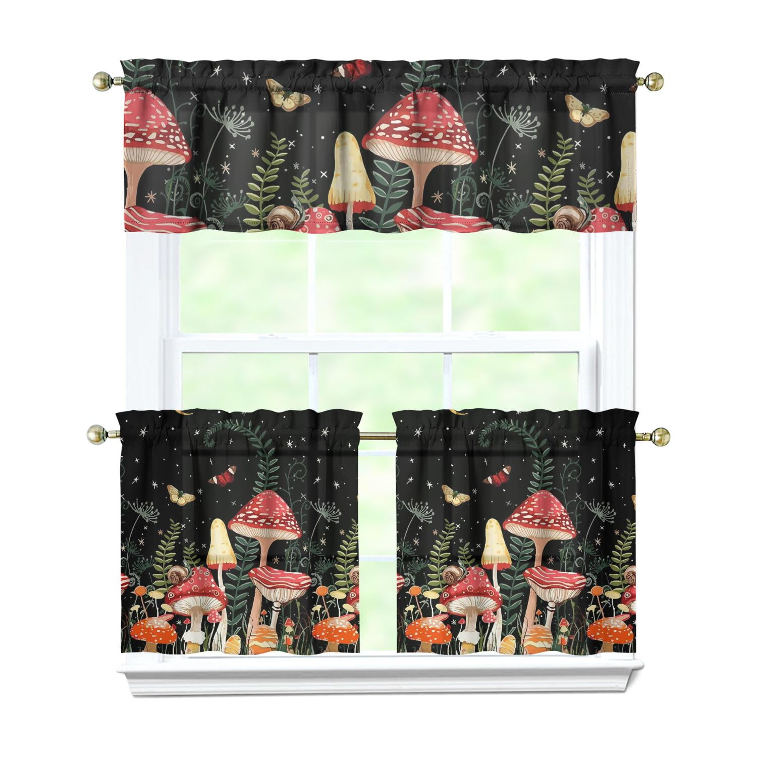 Aesthetic Fungi Gothic Kitchen Curtains Set, Cottagecore Fungi and ...